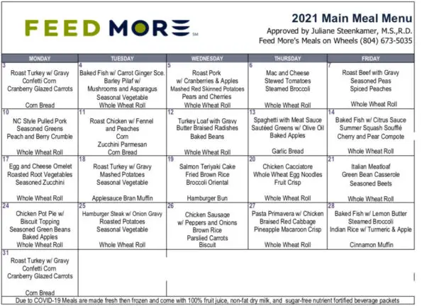 6 Sample Meals on Wheels Menus Across America